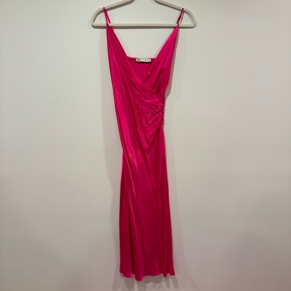 Zara | Dresses | Zara Hot Pink Satin Dress | Poshmark